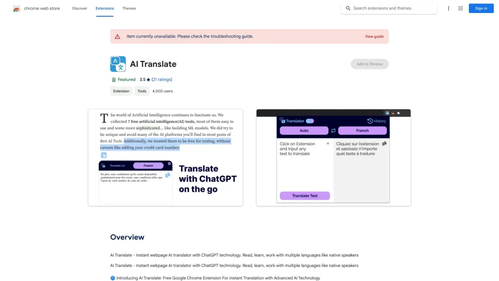 AI Translate ai chrome extension: 安装，下载，用户数，替代品 - Toolify