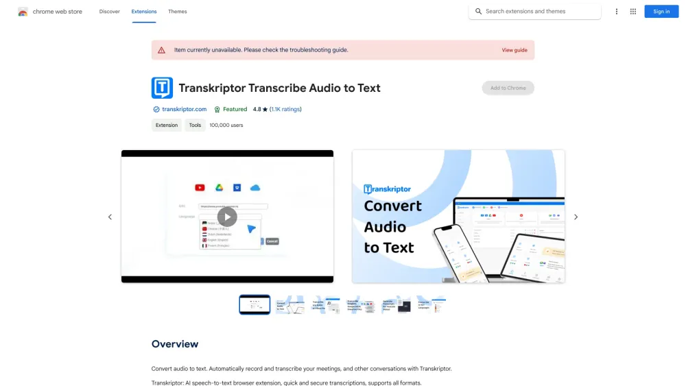 Transkriptor ai chrome extension: install, download, users, alternative - Toolify