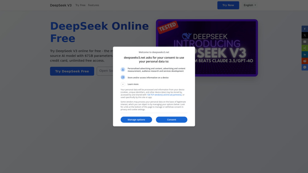 DeepSeek V3: 免费的开源 AI 模型，具有 671B 参数用于文本生成。
