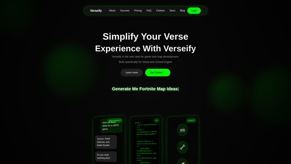 Verseify: AI-powered platform for UEFN development, offering Verse code ...