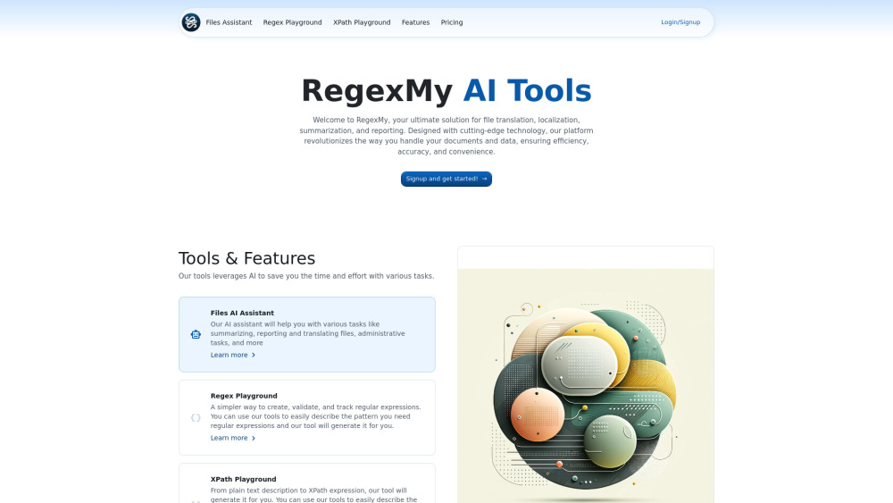 RegexMy: AI tools for translation, summarization, and regex creation.