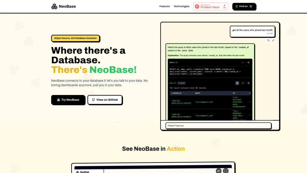 NeoBase: AI-powered database assistant for optimized query generation.