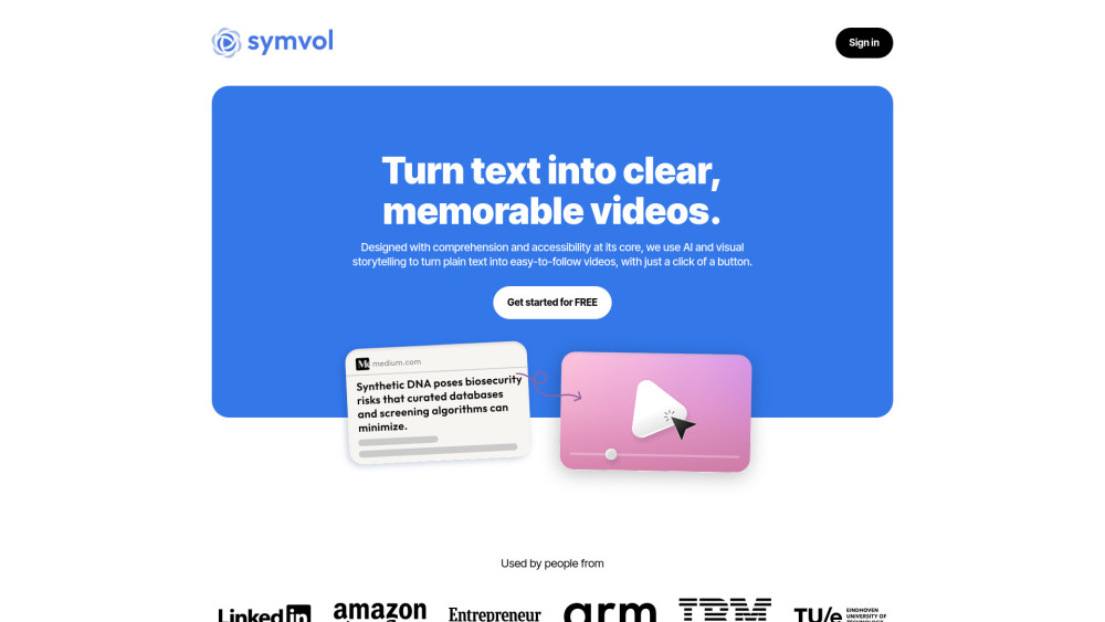 Symvol: AI turns text into engaging, easy-to-follow videos.