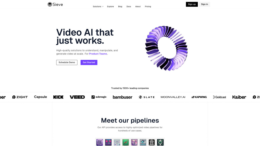 Sieve: Sieve提供用于理解、编辑和搜索视频的AI视频API，具备规模化处理能力。