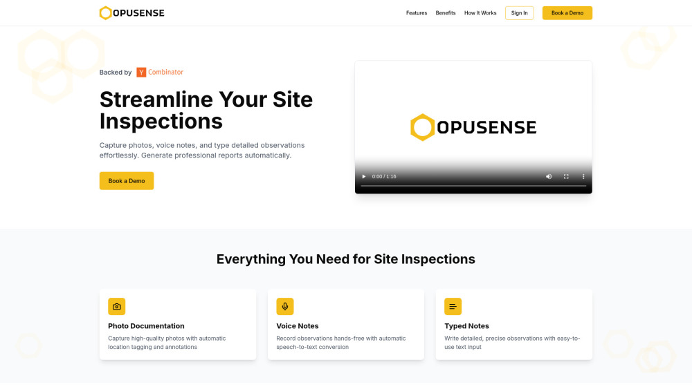 Opusense: AI-powered tool for site inspection and reporting, streamlining workflow.