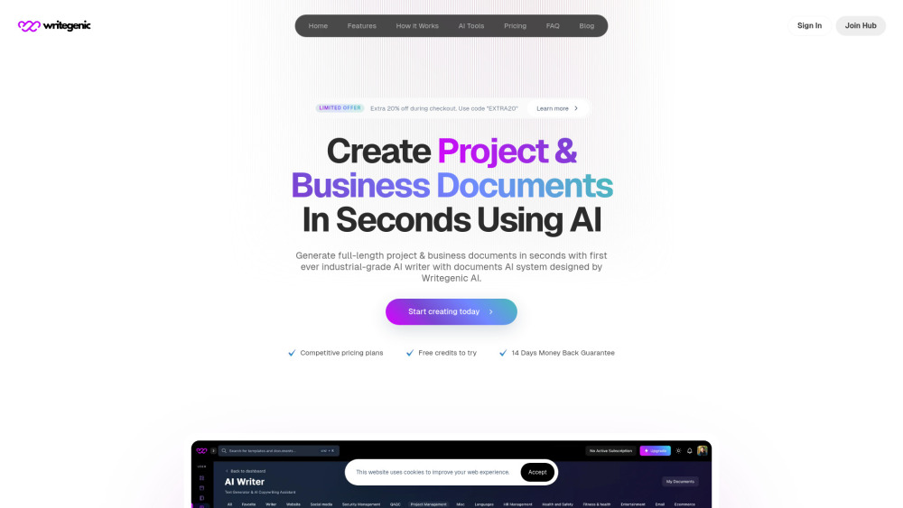 Writegenic AI: AI platform for generating professional documents and content.