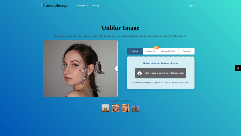 Unblurimage AI: AI-powered tool to unblur, sharpen, upscale, and enhance image quality online.