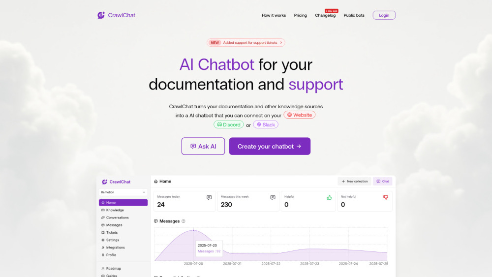CrawlChat: AI chatbot for documentation, support, and analytics.
