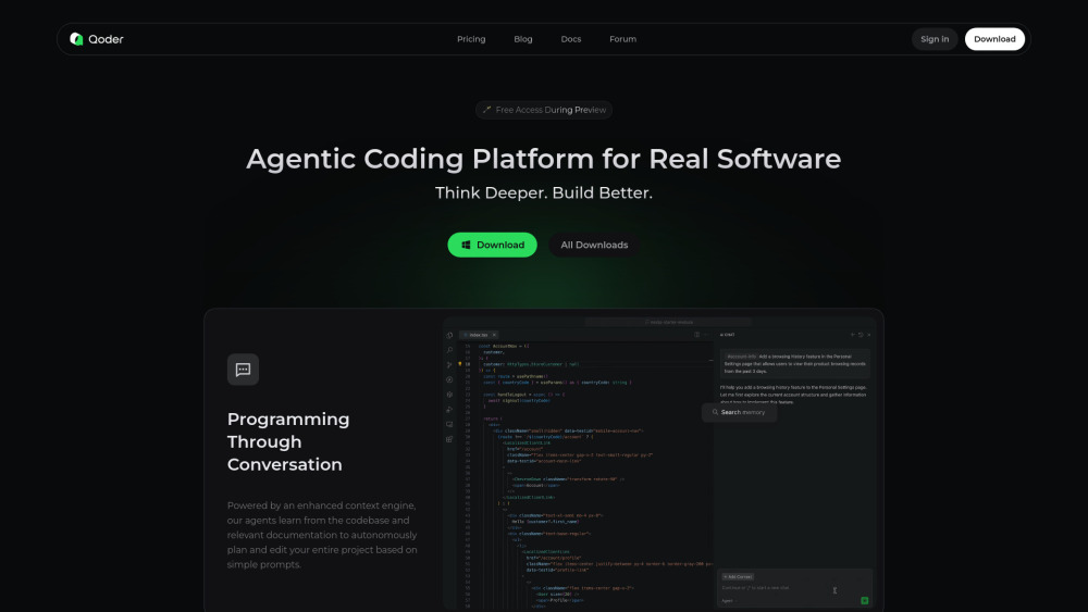 Qoder: Agentic coding platform for real software development with AI agents.